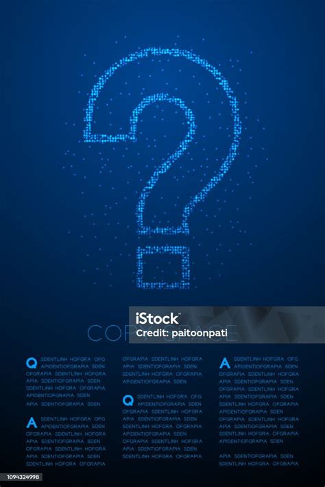 추상적인 기하학적 Bokeh 원 도트 픽셀 패턴 물음표 기호 아이콘 디자인 블루 컬러 일러스트 레이 션 블루 그라데이션 배경