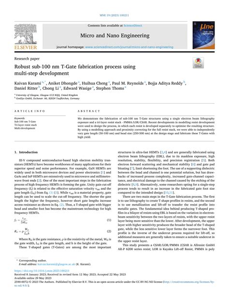 Pdf Robust Sub 100 Nm T Gate Fabrication Process Using Multi Step