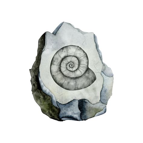 Premium Photo Ammonite Fossil On Grey Stone Watercolor Illustration Prehistoric Scientific