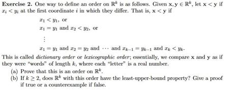 Solved Exercise One Way To Define An Order On Rk Is As Chegg Com