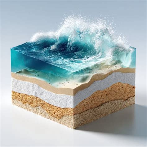 Surreal Cross Section Ocean Cube With Crashing Wave Splash Stock