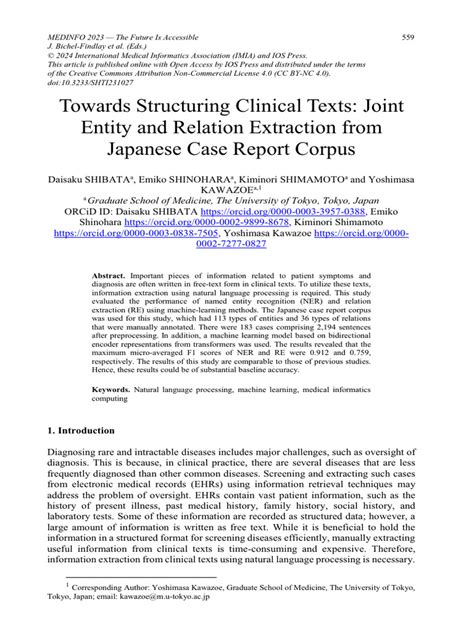 Towards Structuring Clinical Texts Joint Entity And Relation Extraction From Japanese Case