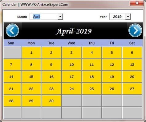 Fully Functional Dynamic Calendar Control In VBA PK An Excel Expert