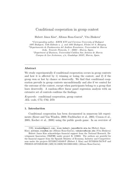 Pdf Conditional Cooperation In Group Contest