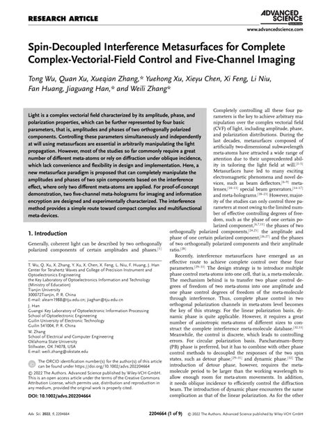 Pdf Spin‐decoupled Interference Metasurfaces For Complete Complex