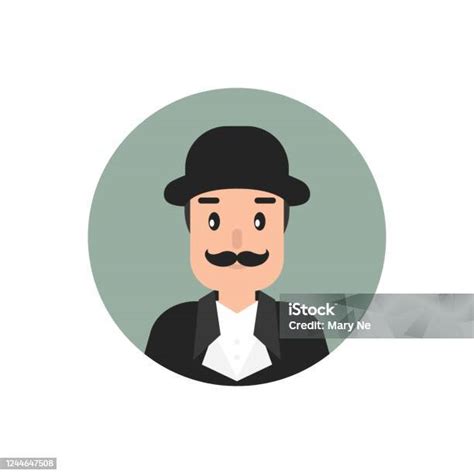 녹색 원에 신사 아바타입니다 콧수염과 볼러 모자를 쓴 남자의 머리 과학에 대한 스톡 벡터 아트 및 기타 이미지 과학 남자