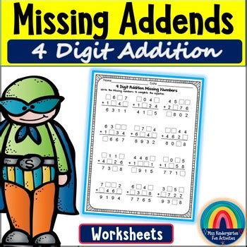 Missing Addends 4 Digit Addition 4th Grade TPT