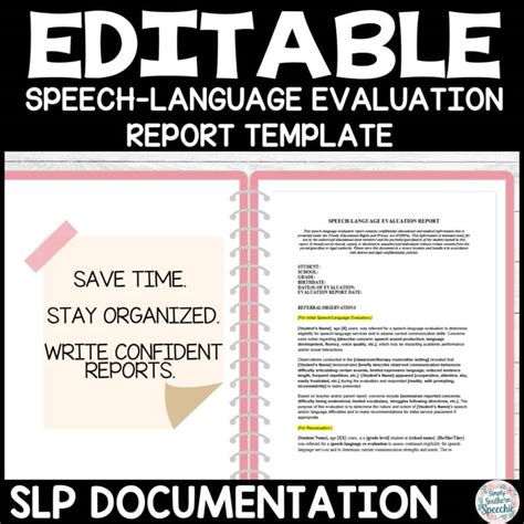 Editable Speech Language Evaluation Report Template School Based Slp Documents