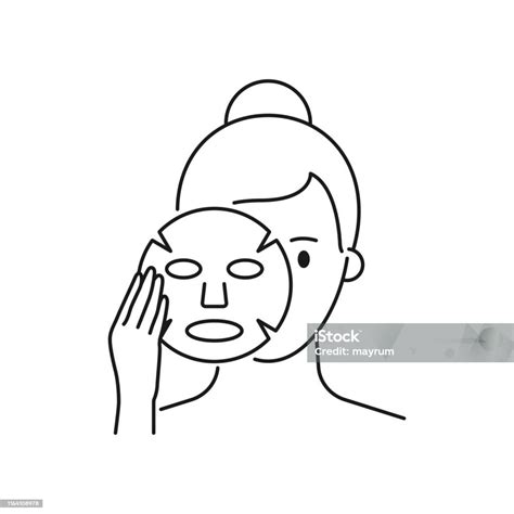 여자의 벡터 일러스트 는 얼굴 마스크 시트 윤곽 스타일을 적용 교습에 대한 스톡 벡터 아트 및 기타 이미지 교습 깨끗한
