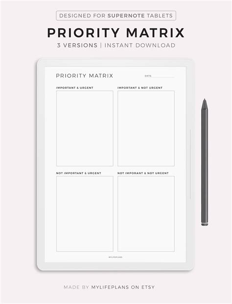 Priority Matrix Planner For Supernote A5x2a5xa5a6x2a6xa6 Decision
