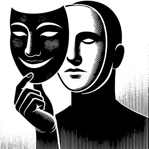 Vector Black And White Silhouette Of A Person Holding A Smiling Mask In