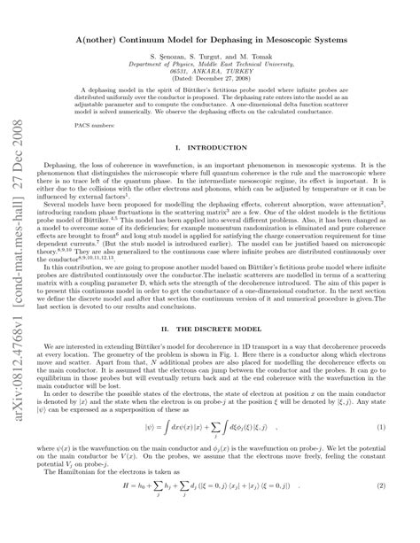 Pdf Another Continuum Model For Dephasing In Mesoscopic Systems