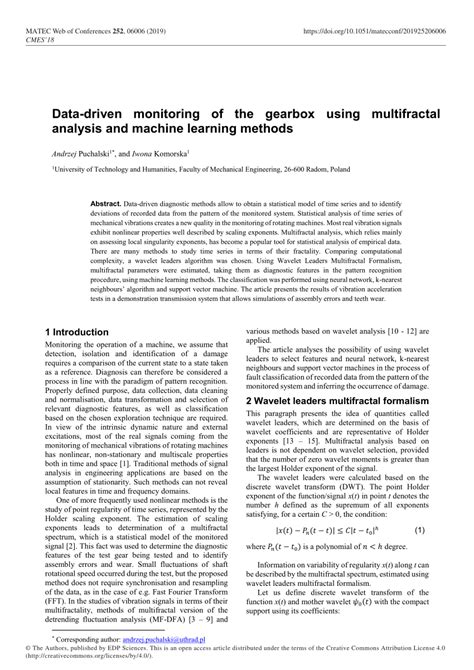 Pdf Data Driven Monitoring Of The Gearbox Using Multifractal Analysis
