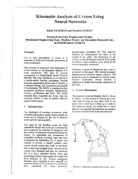 pdf kinematic analysis of cranes using neural networks