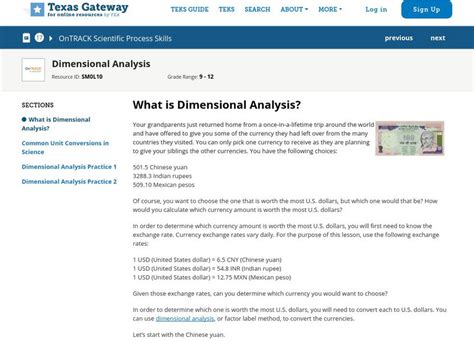 texas gateway dimensional analysis unit plan for 9th 10th grade