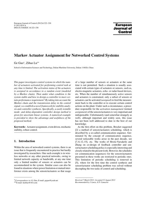 Pdf Markov Actuator Assignment For Networked Control Systems