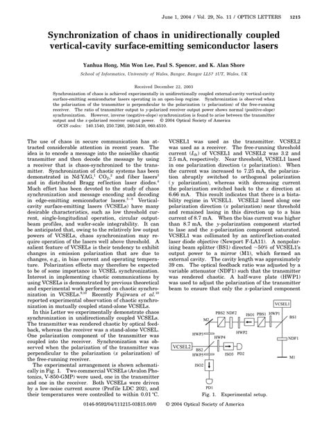 Pdf Synchronization Of Chaos In Unidirectionally Coupled Vertical