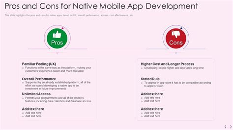 Mobile Os Development It Pros And Cons For Native Mobile App Development Presentation Graphics