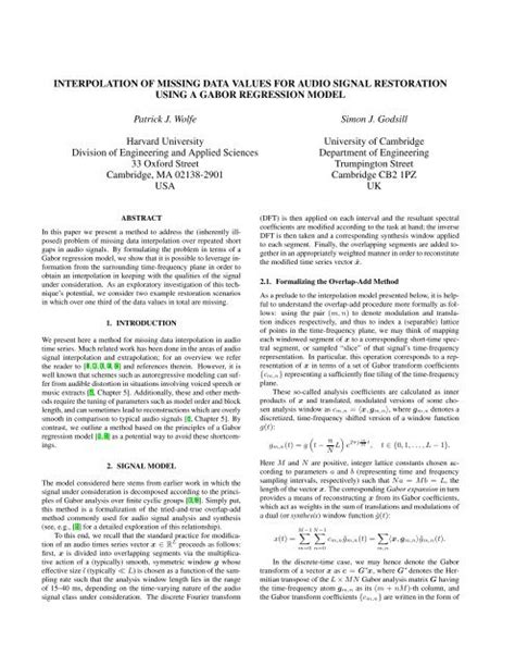 Interpolation Of Missing Data Values For Audio Signal Restoration