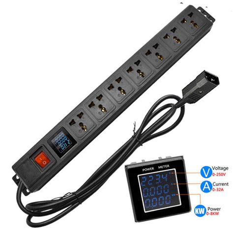 Power Strip 19inch Pdu Distribution Unit With Digital Power Meter Wattmeter Universal Socket