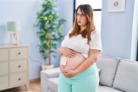 Pregnant Woman Expecting A Baby Wondering Sex Skeptic And Nervous Frowning Upset Because Of