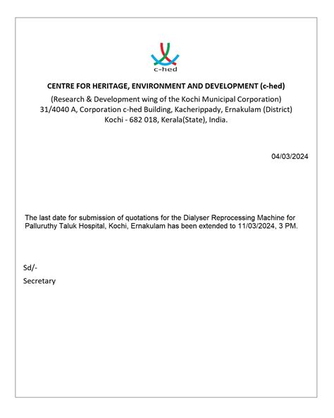 Request For Quotation Dialyser Reprocessing Machine C Hed