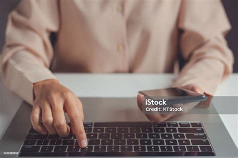 Woman Hand Enter A One Time Password For The Validation Process On Laptop Mobile Otp Secure