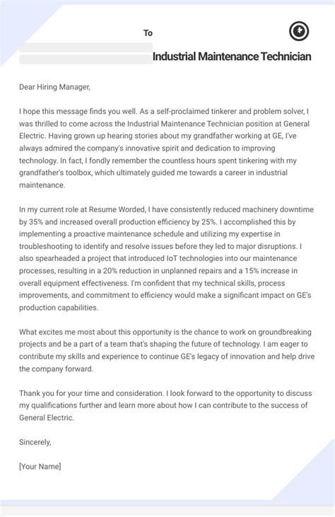 14 Industrial Maintenance Technician Cover Letter Examples Plus