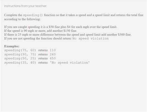 Solved Instructions From Your Teacher Complete The Speeding Chegg