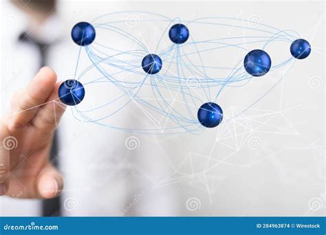 Person Showing A Network Of Data With Connecting Dots Stock Illustration Illustration Of