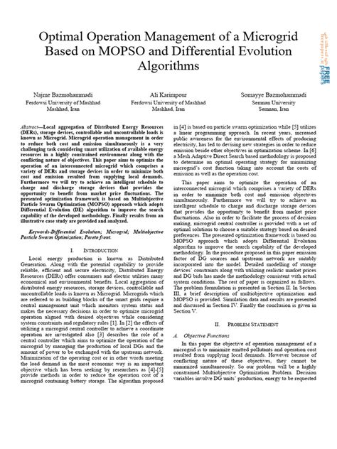 Optimal Operation Management Of A Microgrid Based On Mopso And