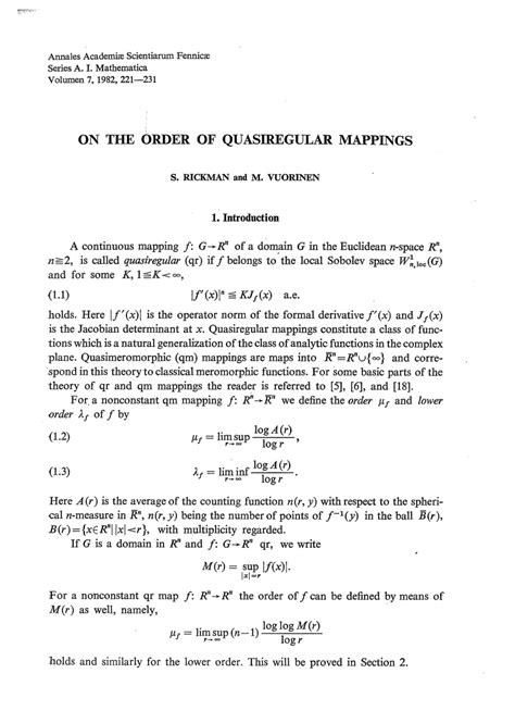 Pdf On The Order Of Quasiregular Mappings