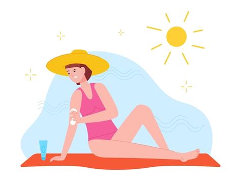 자외선 차단제를 바르는 소녀 아름다운 여성은 몸의 얼굴이나 다리에 자외선 차단제 피부 보호 크림을 사용하여 태양 황갈색 spf