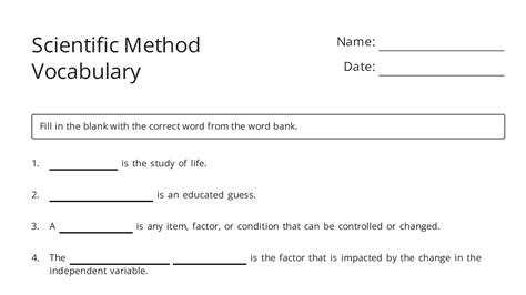Scientific Method Vocabulary My Worksheet Maker Create Your Own