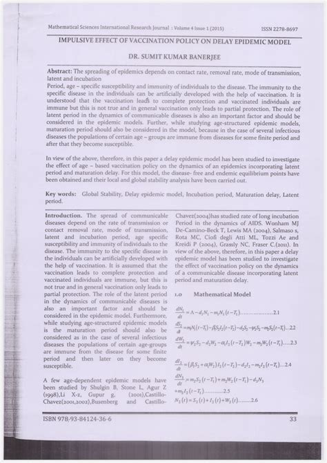 Pdf Impulsive Effect Of Vaccination Policy On Delay Epidemic Model