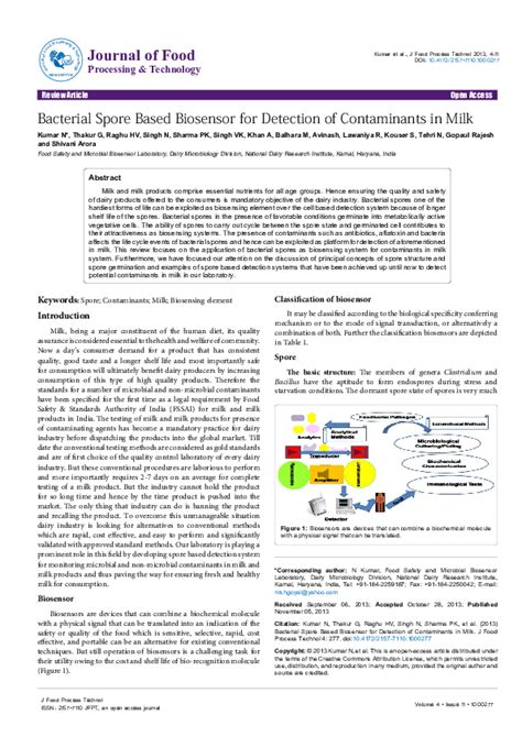 Pdf Bacterial Spore Based Biosensor For Detection Of Contaminants In