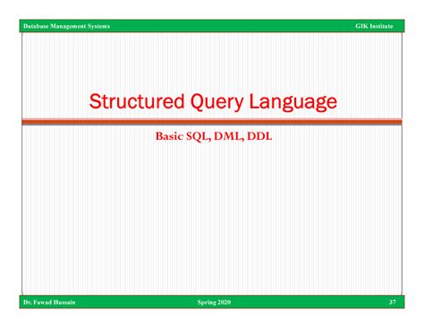 2 Intro To SQL Lecture Notes 2 Database Management Systems GIK