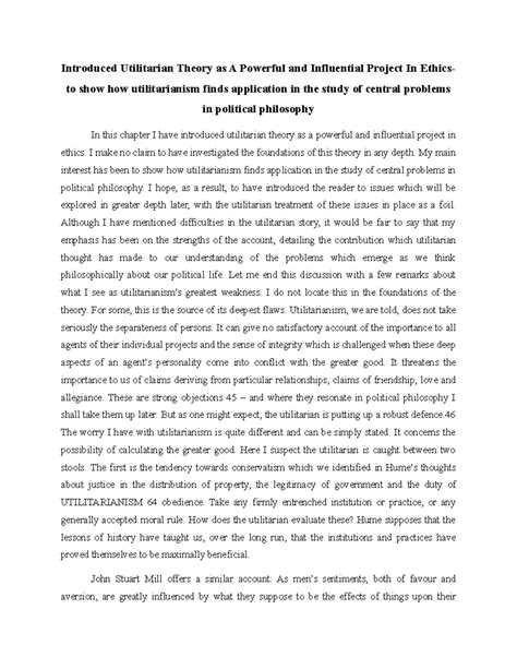 Introduced Utilitarian Theory As A Powerful And Influential Project In
