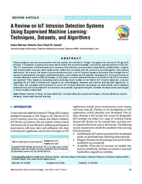 Pdf A Review On Iot Intrusion Detection Systems Using Supervised