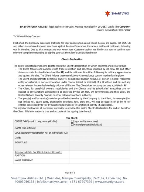 Client Declaration Form Smartlynx Lv Pdf Government Justice