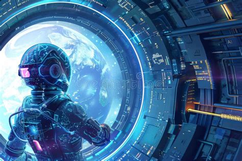 Ai Astronaut In Futuristic Space Station High Tech Illustration Of Artificial Intelligence