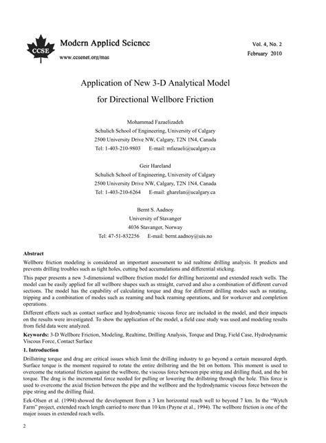 Pdf Application Of New 3 D Analytical Model For Directional Wellbore
