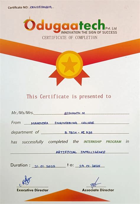 Artificialintelligence Internship Ai Learning Technology… Seshanth M