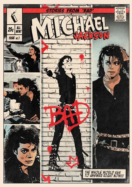 Bad Michael Jackson Vintage Comic Book Cover Style Fan Art Poster