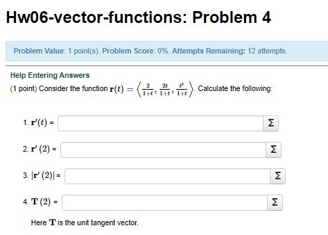 Solved Hw Vector Functions Problem Problem Value Chegg Com