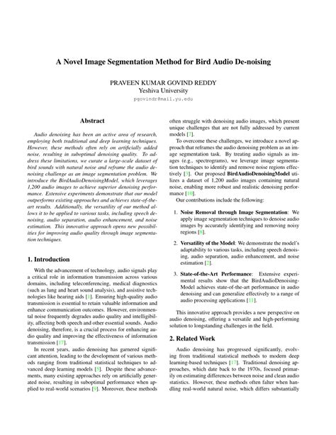 Pdf A Novel Image Segmentation Method For Bird Audio De Noising