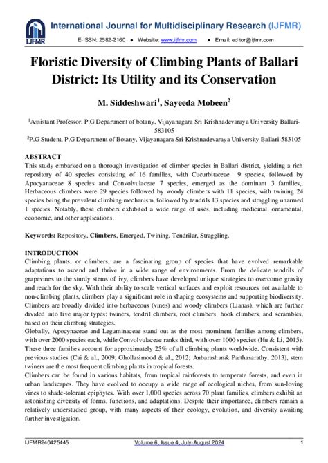 Pdf Floristic Diversity Of Climbing Plants Of Ballari District Its Utility And Its Conservation