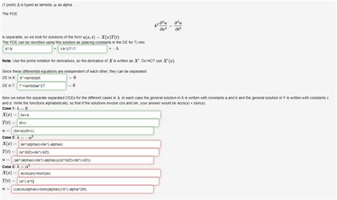 solved 1 point is typed as lambda a as alpha the pde k2