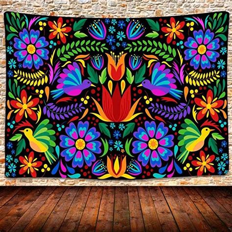 Uhometap Mexican Tapestry Ethnic Birds Colorful Flowers Tapestry