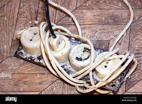 Old Dirty Extension Cord On Dirty Parquet Stock Photo Alamy